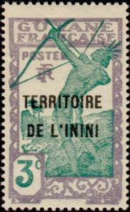 Stamp: Native firing arrow (Inini) (Guyane overprint Inini (II)) Mi:FR ...