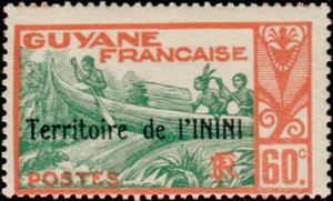 Stamp: Canoe on the Maroni (Inini(Guyane overprint Inini (II)) Mi:FR ...