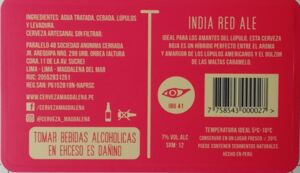 Drink Label: Magdalena IRA India Red Ale (Paralelo 48 S.A.C., PeruCol ...