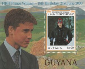 Stamp: Prince William wearing ski wear (Guyana(Prince William's 18th ...
