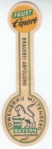 Drink Label: Faust Export (Lowenbrauerei Miltenberg, Germany, Federal ...
