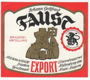 Drink Label: Faust Export (Lowenbrauerei Miltenberg, Germany, Federal ...