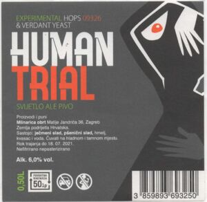 Drink Label: Human Trial ale (Pivovara Mlinarica obrt, CroatiaCol:HR ...
