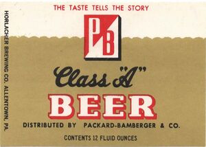 Drink Label: Class A beer (Horlacher Brewing Co., United States of ...