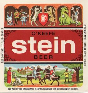 Drink Label: O'Keefe stein beer (Bohemia Maid Brewery Co., CanadaCol:CA ...