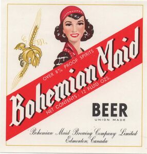 Drink Label: Bohemian Maid beer (Bohemia Maid Brewery Co., CanadaCol:CA ...