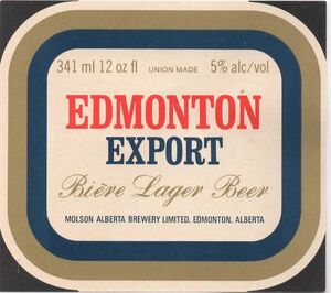 Drink Label: Edmonton export beer (Molson's Brewery Ltd, CanadaCol:CA ...