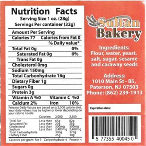 Food Label: Sultan Bakery Turkish Bread (Sultan Bakery, United States ...
