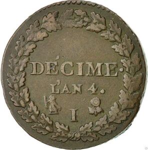 Coin: 1 Decime (I - Limoges) (France) (1793~1799 - First Republic) WCC ...