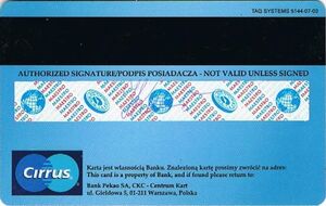 Bank Card: World Map (Bank Polska Kasa Opieki SA/Bank Pekao SA ...