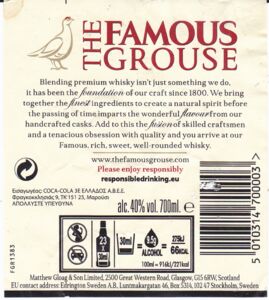 Drink Label: The Famous Grouse (Matthew Gloag & Son Ltd., ScotlandCol ...