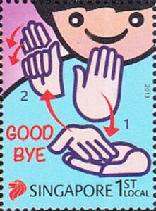 Stamp: Goodbye (Singapore(Sign language) Mi:SG 2154,Sn:SG 1602e,Yt:SG ...