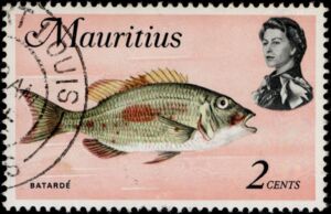 Stamp: Thumbprint Emperor (Lethrinus harak) (Mauritius(Sea Animals) Sn ...