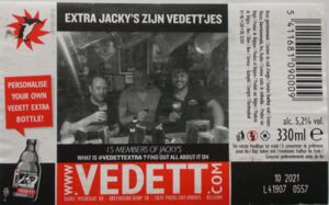 Drink Label: Vedett - Extra Jacky's Zijn Vedett'jes (Duvel Moortgat ...