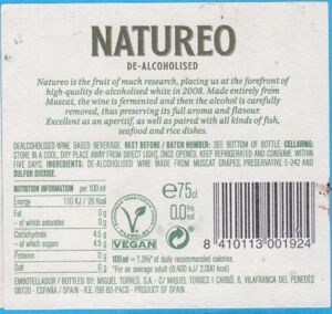 Drink Label: Natureo (Miguel Torres S.A., SpainCol:ES-WINE-000120