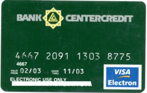 Bank Card: Bank CenterCredit 09/02 (Bank Center Credit, KazakhstanCol ...