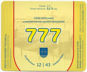 Drink Label: 777 Svetly Nefiltrovany (Písecký hradební pivovar, Czech ...