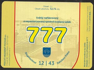 Drink Label: 777 Svetly Nefiltrovany (Písecký hradební pivovar, Czech ...