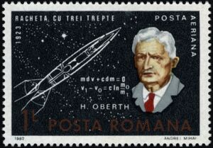 Stamp: Hermann Oberth (1894-1989), Three Stage Rocket Drawing (Romania ...