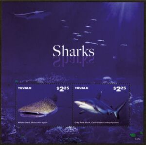 Stamp: Sharks (Tuvalu(Sharks) Mi:TV BL227,Yt:TV BF213B,Sg:TV MS1476