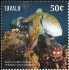 Stamp: Giant Pacific Octopus, (Enteroctopus dofleini) (Tuvalu(Marine ...