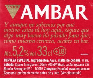 Drink Label: Ambar (La Zaragozana S.A., SpainCol:ES-BEER-002285