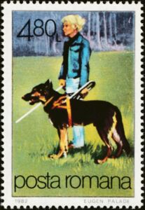Stamp: Guide Dog (Canis lupus familiaris) (Romania(Dogs (1982)) Mi:RO ...