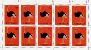 Stamp: Ostrich (Cinderellas(Congo, Democratic Republic : Katanga) Col ...