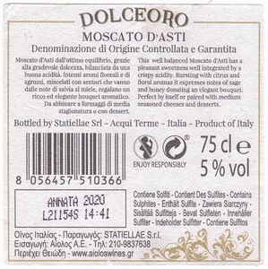 Drink Label: Dolceoro Moscato D'Asti (Statiellae Srl, ItalyCol:IT-WINE ...