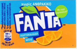 Drink Label: Fanta Orange blue (Coca-Cola 3E Greece ABEE, GreeceCol:GR ...