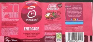 Drink Label: Innocent Super Smoothie-Strawberry,Cherry,Apple,Guarana ...
