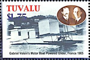 Stamp: Gabriel Voisin's Motor Boat Powered Glider, France 1905 (Tuvalu ...