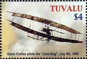 Stamp: Glenn Curtiss Pilots the "June Bug", July 4th, 1908 (Tuvalu ...