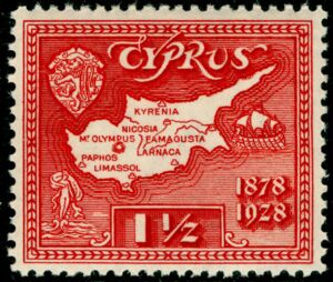 Stamp: Map of Cyprus and Coat of Arms (Cyprus(Pictorial Stamps 50 Years ...