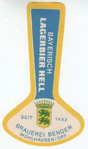 Štítok z nápoja: Bender Lagerbier Hell (Brauerei Bender Mühlhausen ...