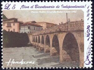 Stamp: Mallol Bridge, Tegucigalpa, 19th Century Painting (Honduras ...