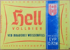 Drink Label: Hell Vollbier (VEB Brauerei Weissenfels /closed/, Germany ...