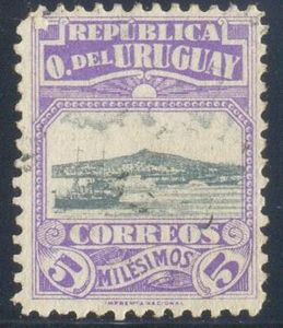 Stamp: Harbour of Montevideo and Cerro Mountain (Uruguay(Harbour of ...