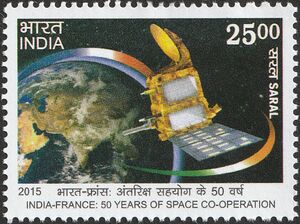 Stamp: "Saral" Satellite (India(50 Years of India-France Space Co ...