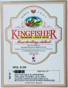 Drink Label: Kingfisher Premium Lager Beer (United Breweries Group ...