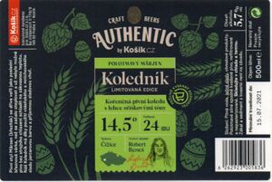 Drink Label: Authentic koledník polotmavý märzen (Minipivovar U Bizona ...