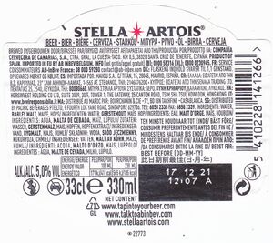 Etiqueta de bebida: Stella Artois (Compania Cervesera De Canarias S.A ...