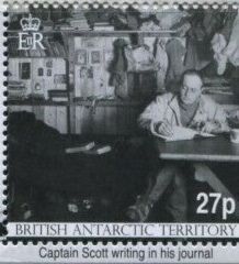 Stamp: Captain Scott writing in his journal (British Antarctic ...