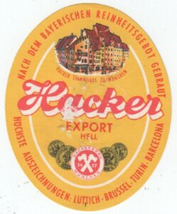 Drink Label: Hacker Export Hell (Hackerbräu München, Germany, Federal ...