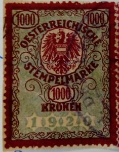 Stamp: Stempel Marke 1920 1000 Kronen (Austria: Revenue Stamps(Revenues ...