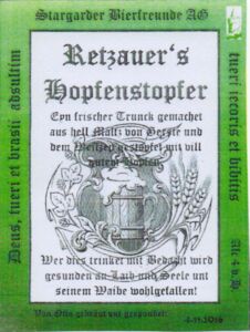 Drink Label: Retzauer's hopfenstopfer (Meckl.-Strelitzer Bierfreunde AG, Germany, Federal ...