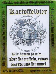 Drink Label: Kartoffelbier (Meckl.-Strelitzer Bierfreunde AG, Germany, Federal RepublicCol:DE ...