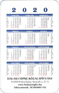 Pocket Calendar: Halasi Csipke (Hungary(Advertising) Col:HU-2020-Adv-011
