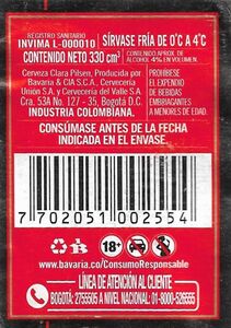 Drink Label: Pilsen (Cervecería Bavaria, ColombiaCol:CO-BEER-000066