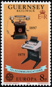 Stamp: Telephone, 1897 and Telex Machine, 1979 (Guernsey(Europa (C.E.P ...